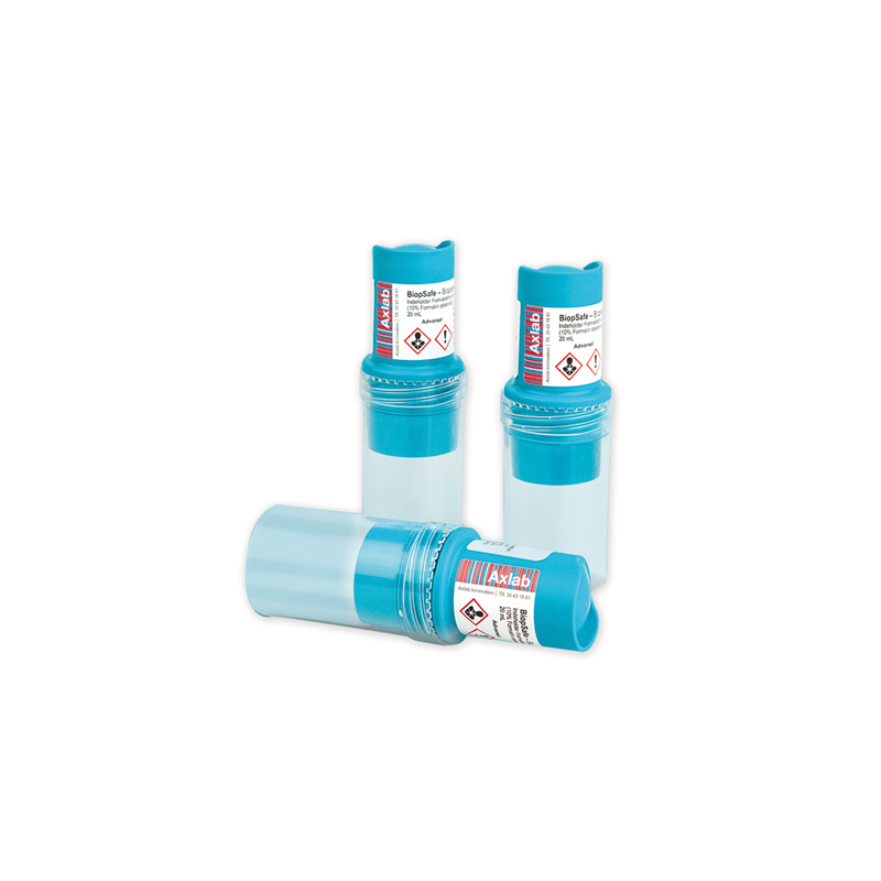 Frasco de muestra con formalina Biopsafe